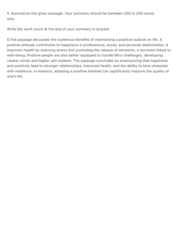 Summarize The Given Passage. Your Summary Should Be Between 200 | PDF