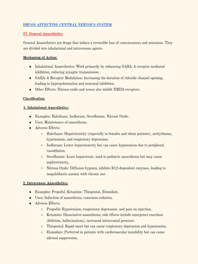 Drugs Affecting Central Nervous System | PDF