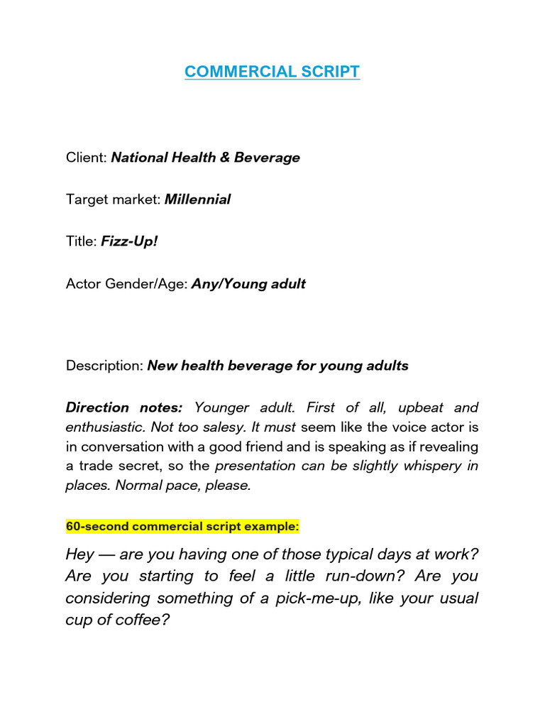 Commercial Script | PDF | Relaciones personales, crianza y desarrollo personal | Estilo de vida