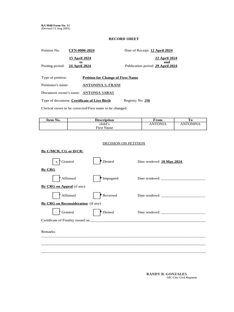 Record Sheet CFN Frani | PDF