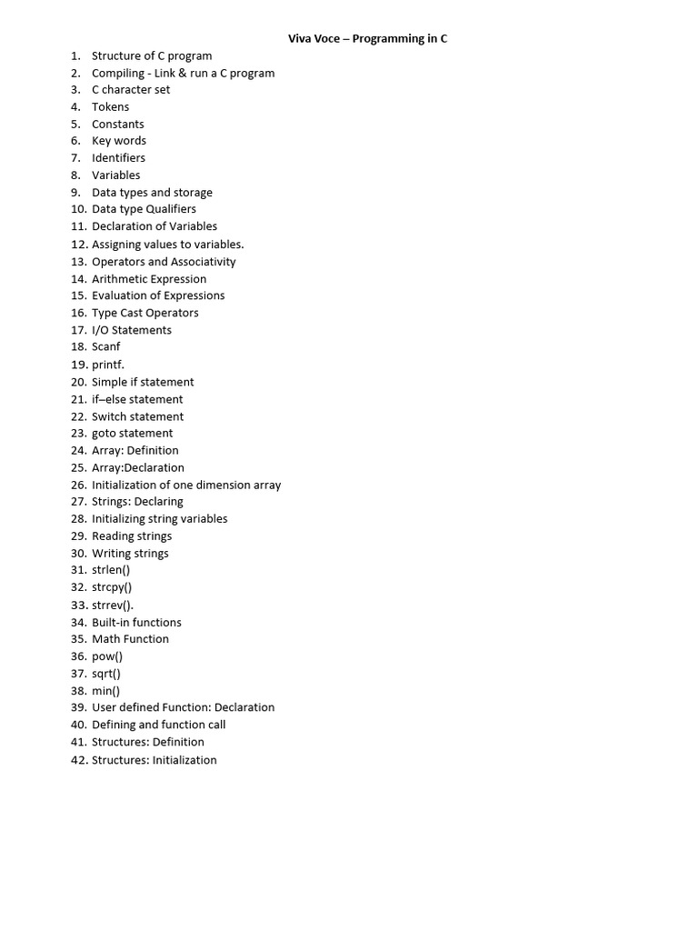 Viva Programming in C | PDF