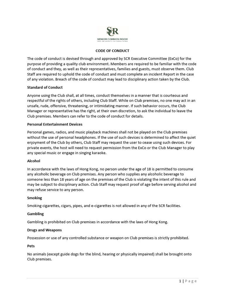 SCR Code of Coduct (Nov 2023) | PDF