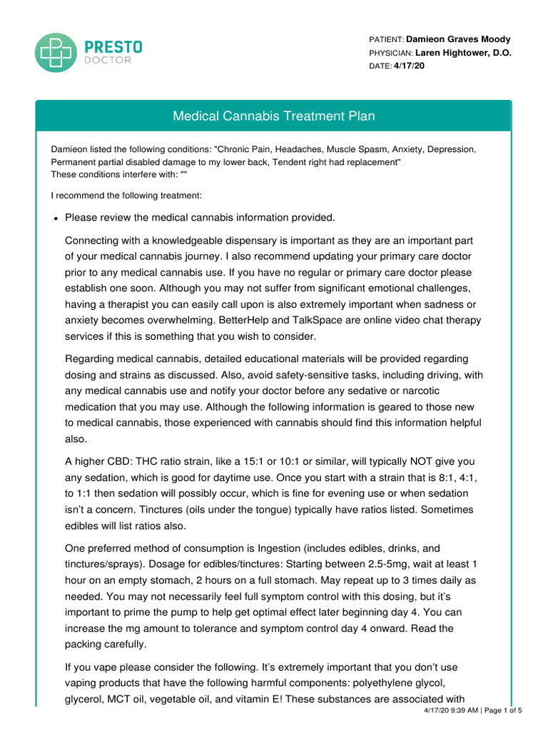 Treatment Plan | PDF