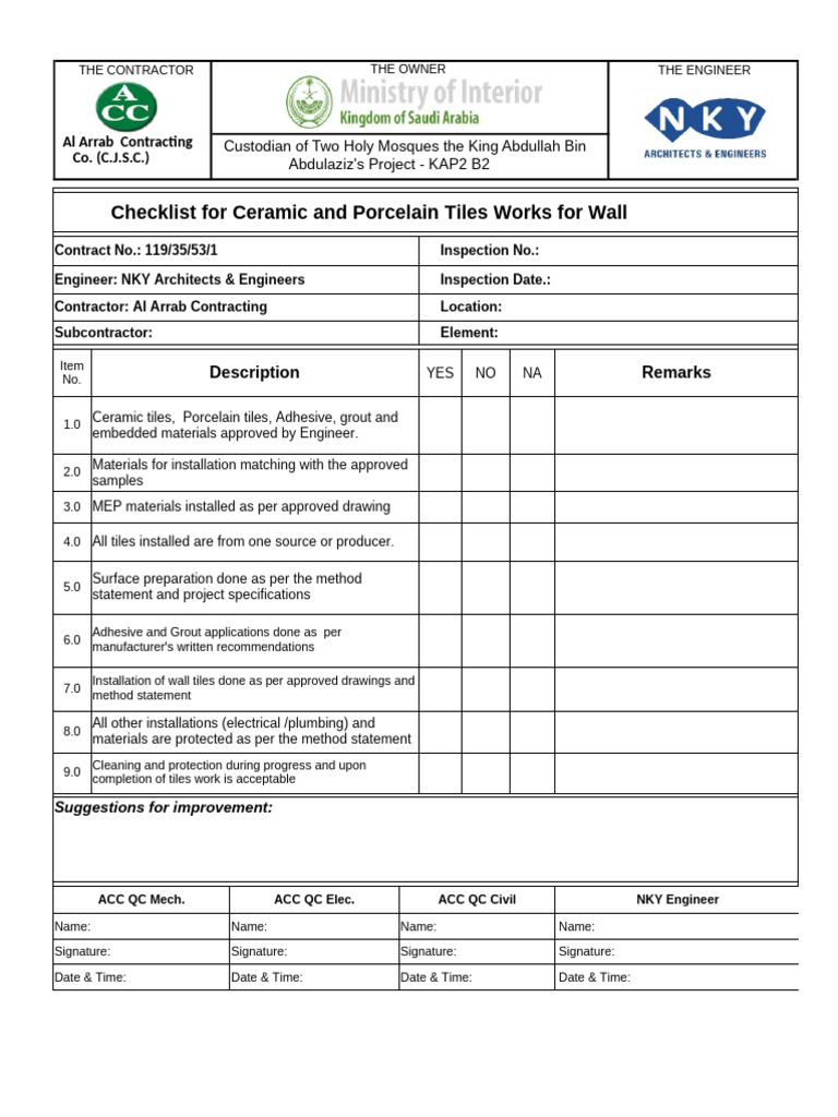 CheckList Ceramic and Porcelain Tiles Works R1 | PDF | Tile | Building ...