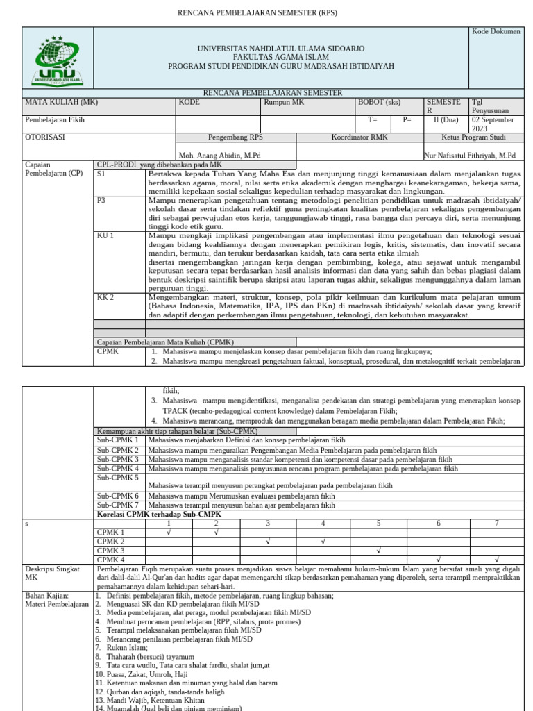 RPS Pembelajaran Fikih | PDF