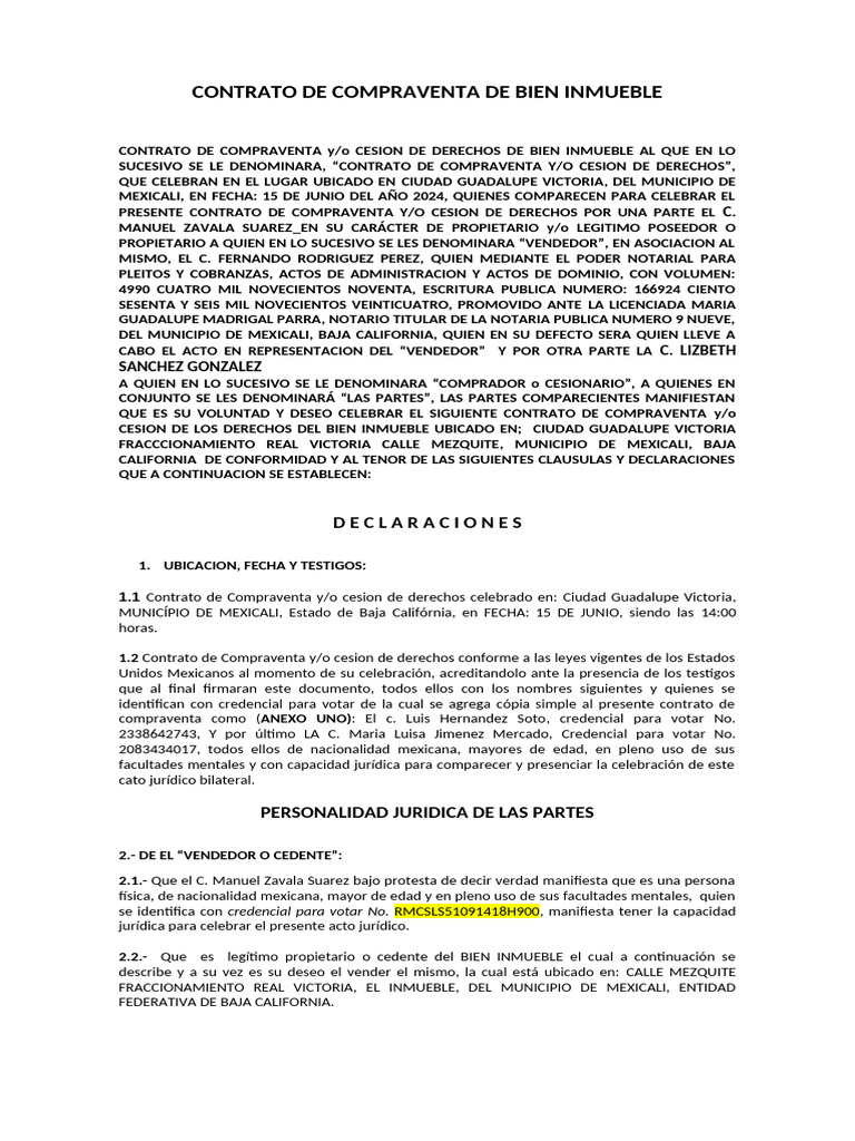Machote de Contrato de Bien Inmueble | PDF