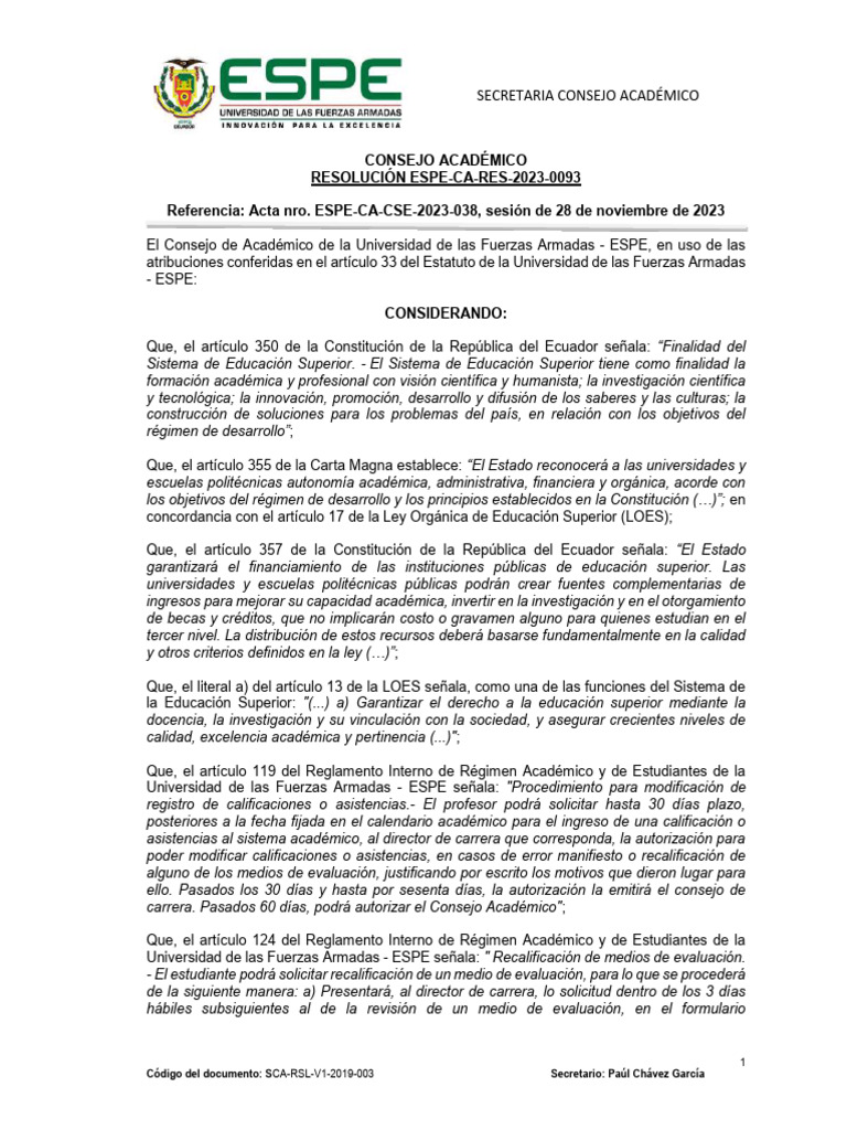 Resolucion Espe CA Res 2023 093 | PDF