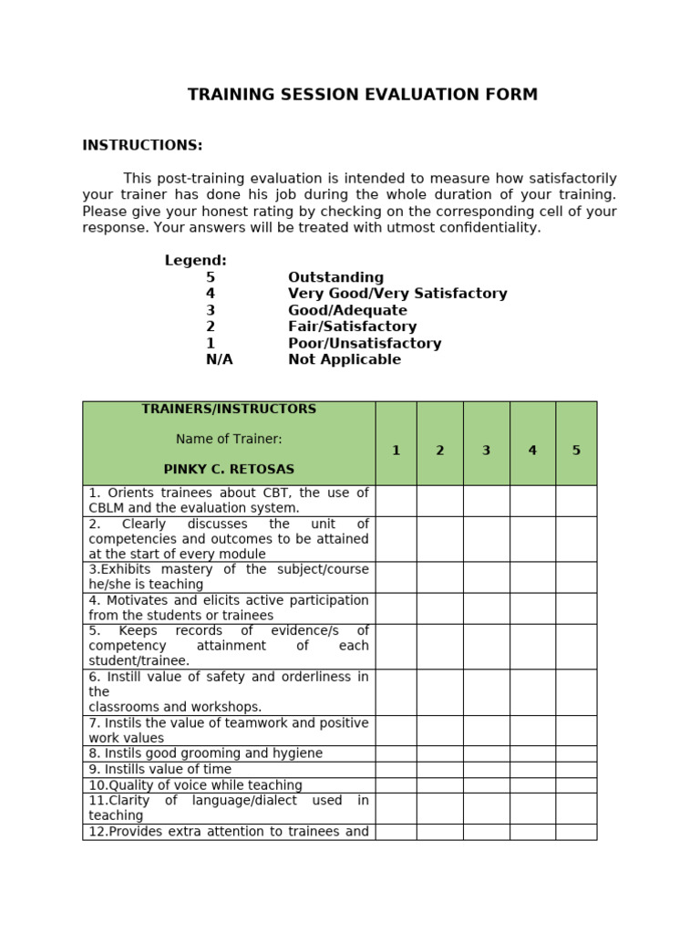 Training Session Evaluation Form | PDF