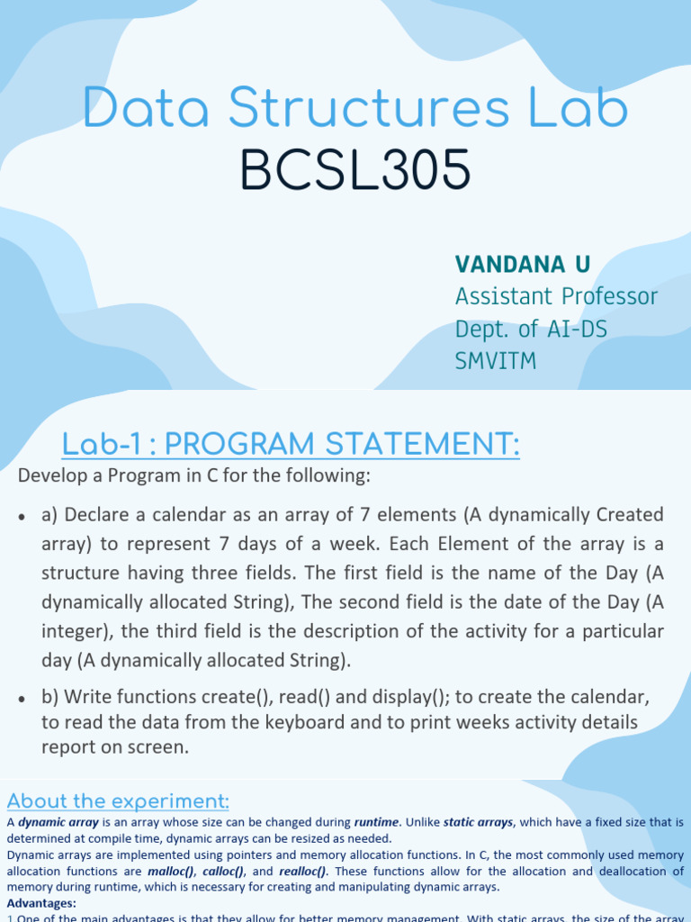 Lab-1 PPT Dsa-Bcsl305 | PDF | Pointer (Computer Programming) | Teaching Methods & Materials