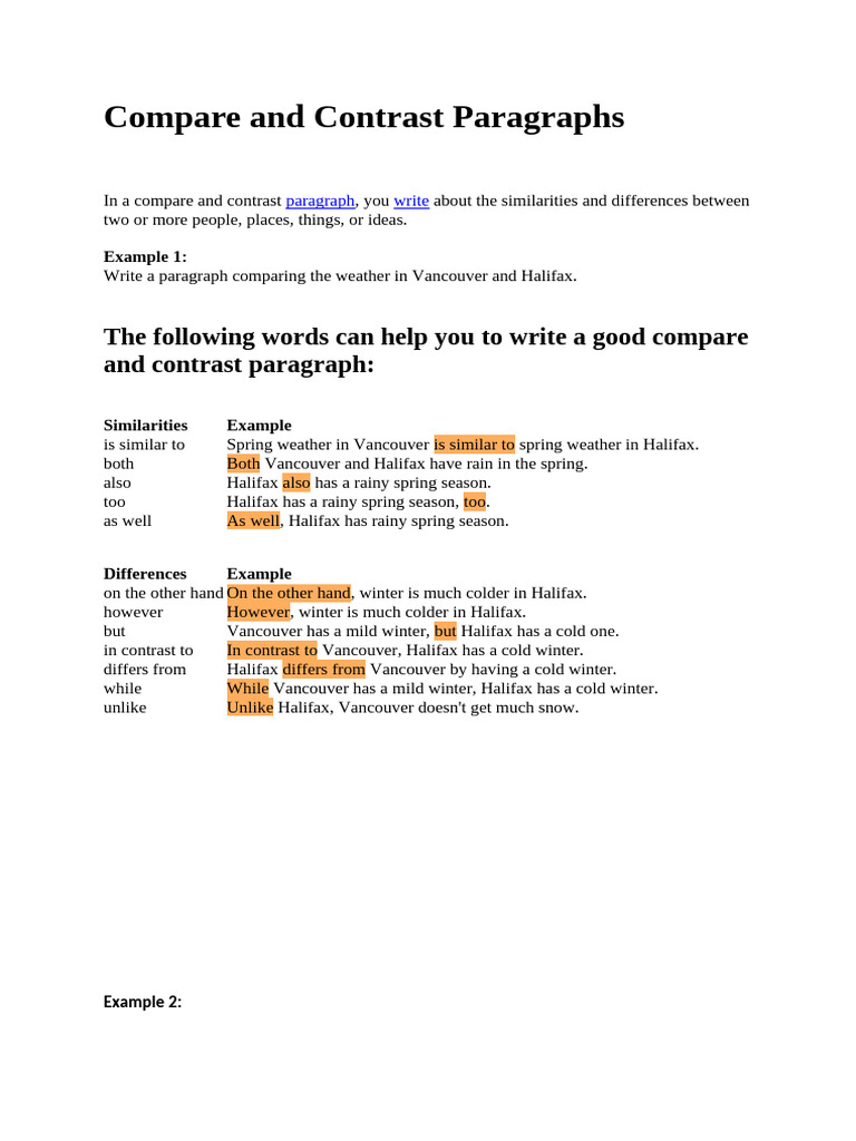 Compare and Contrast Paragraphs | PDF