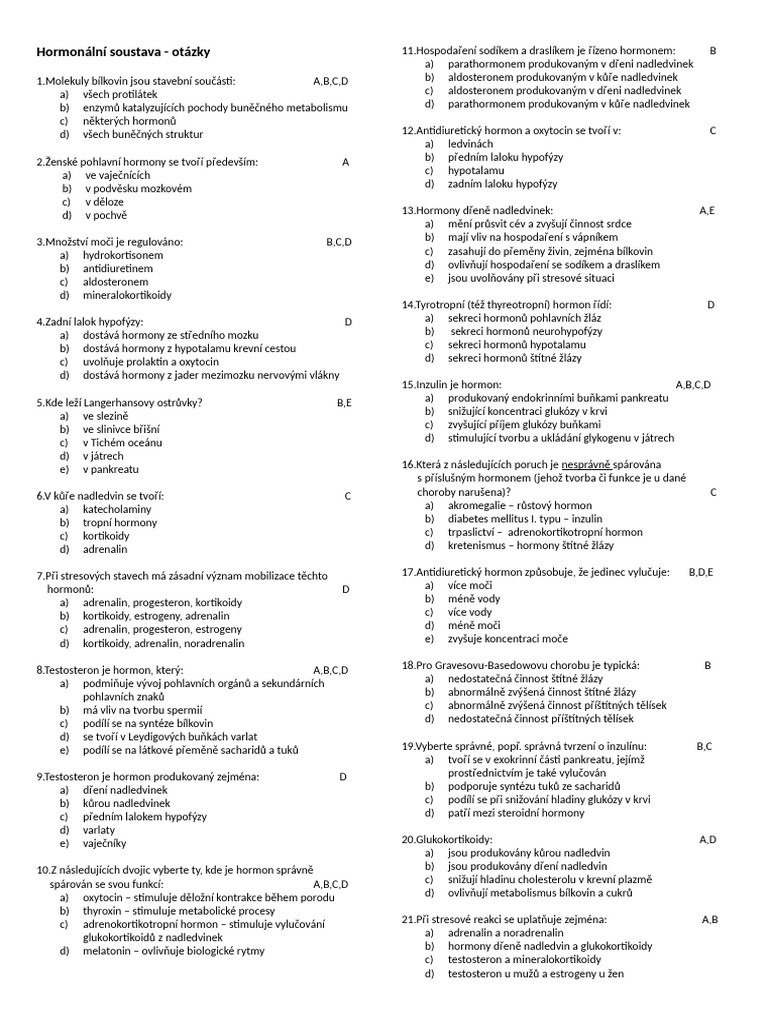 Hormony - Otázky | PDF