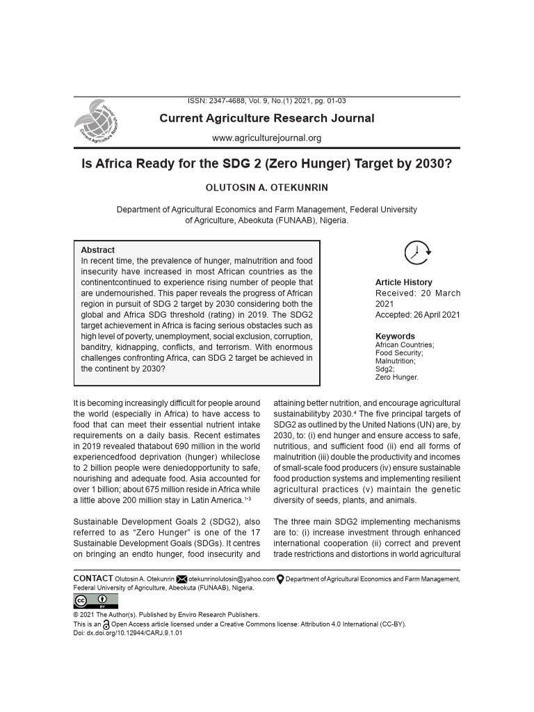 Is Africa Ready For The SDG 2 Zero Hunge | PDF