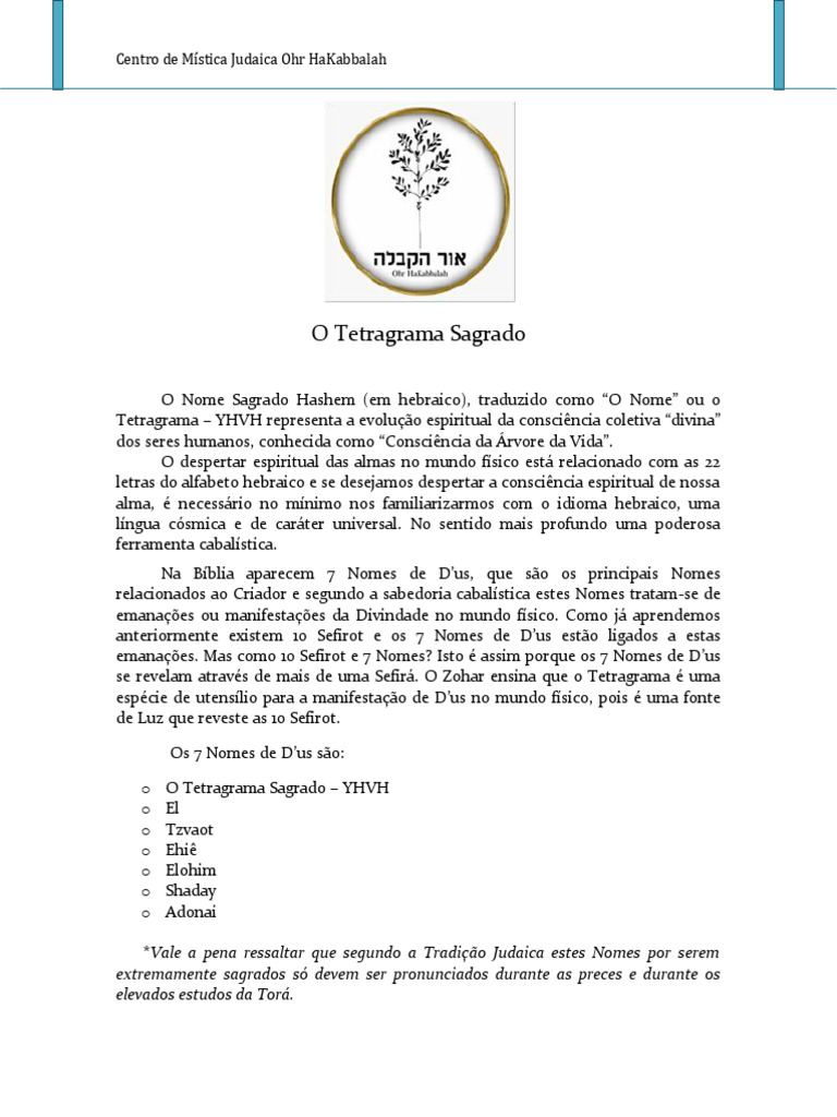 Ohkbblh - o Tetragrama Sagrado | PDF