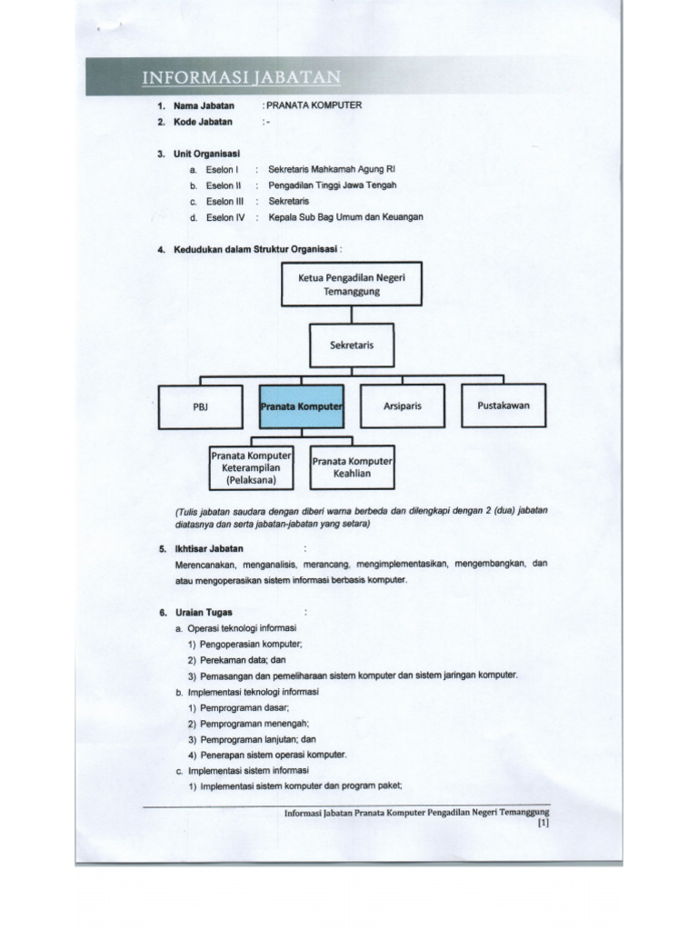 Informasi Jabatan (Pranata Komputer) | PDF