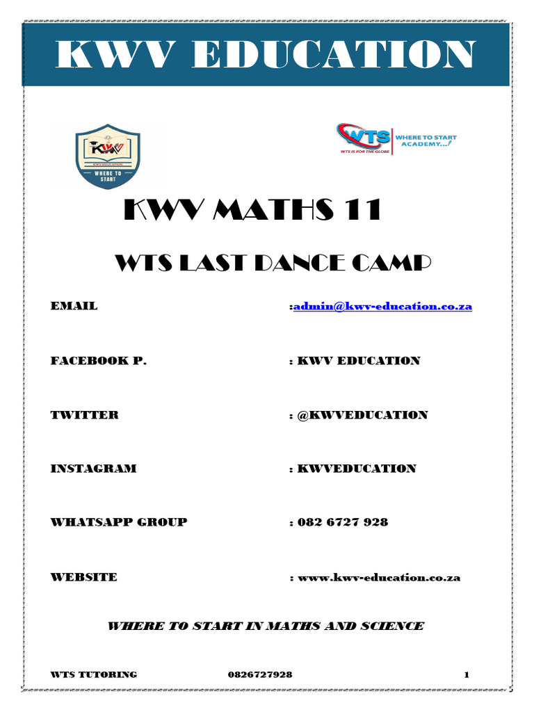 2024 KWV Maths 11 Last Dance Camp | PDF