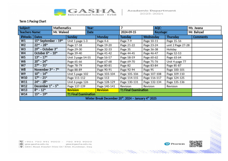 T1 Pacing Chart Grade 7 | PDF