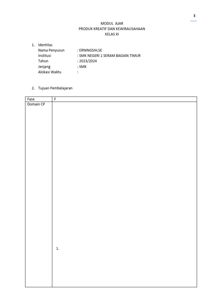 MODUL AJAR PKK XI Ganjil | PDF