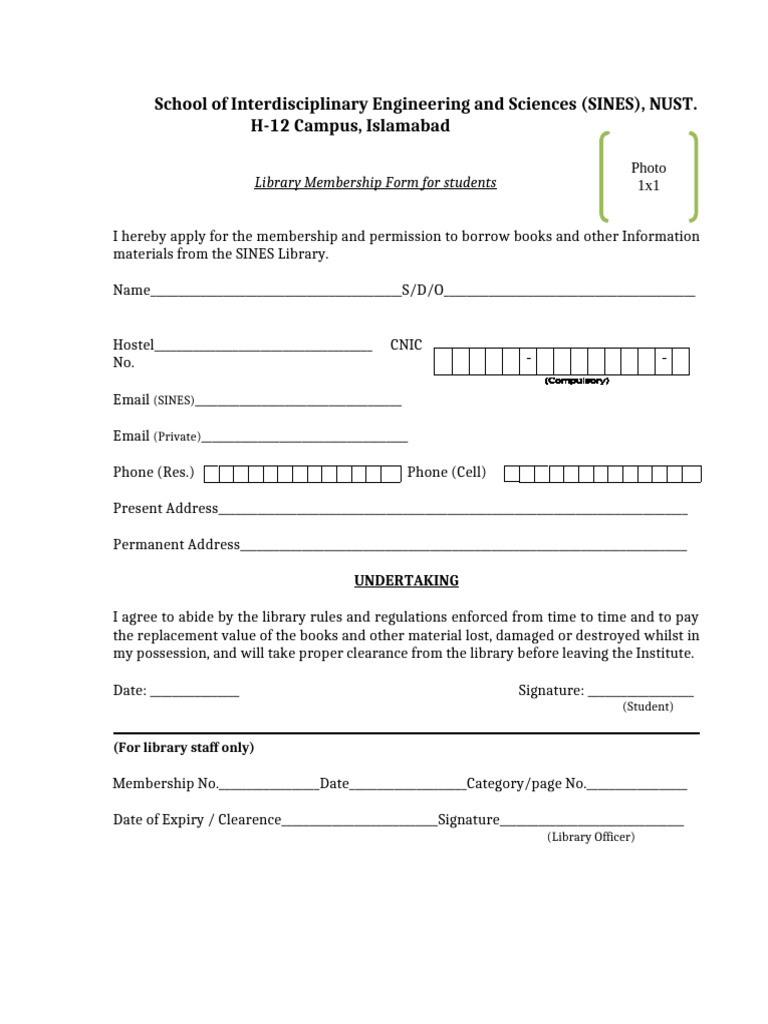 Library Membership Form | PDF