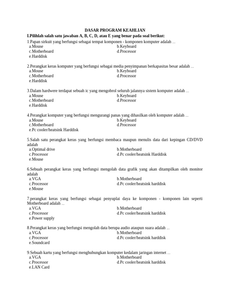 Soal Us Dasar Program Keahlian | PDF