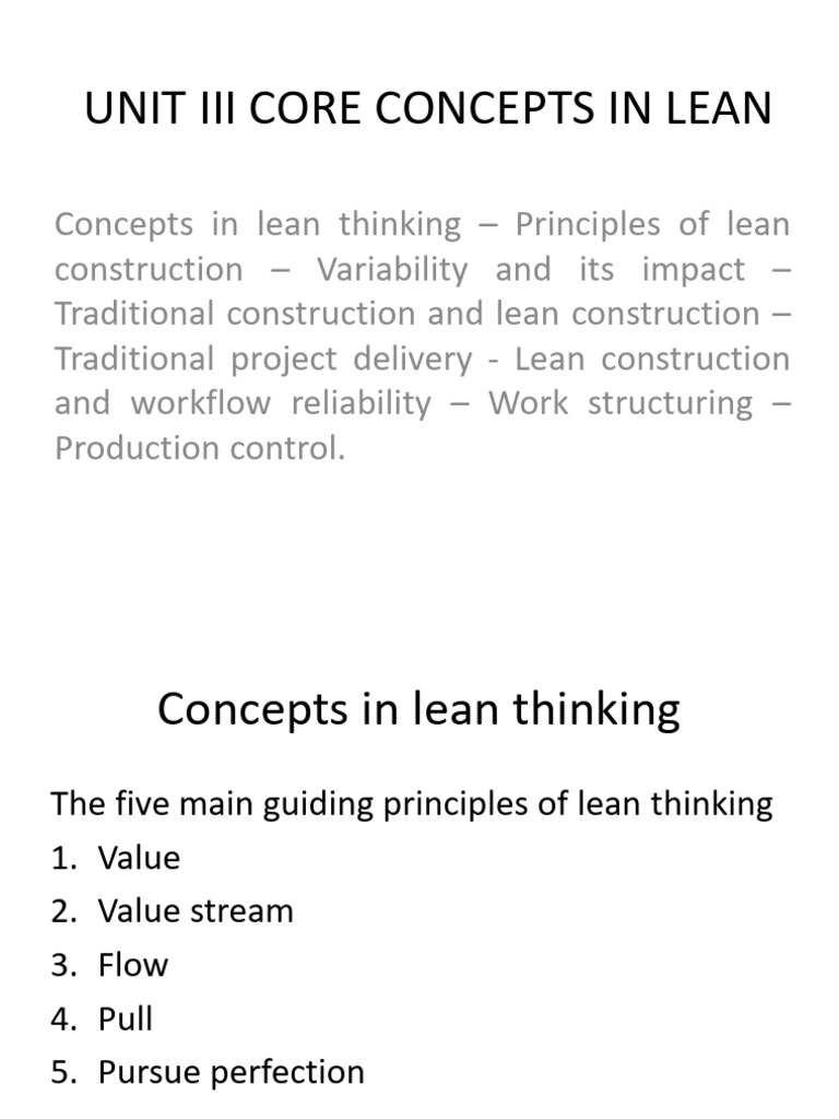 Unit Iii Core Concepts in Lean | PDF