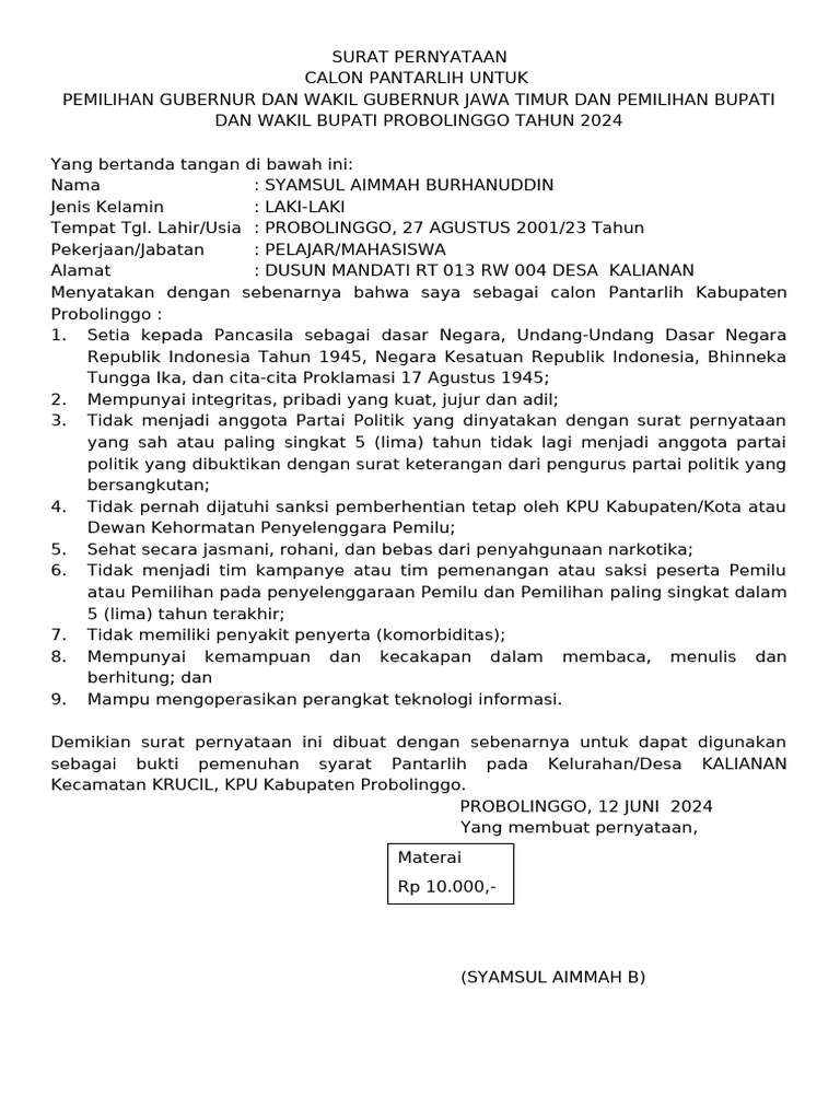 Surat Pernyataan Sab | PDF