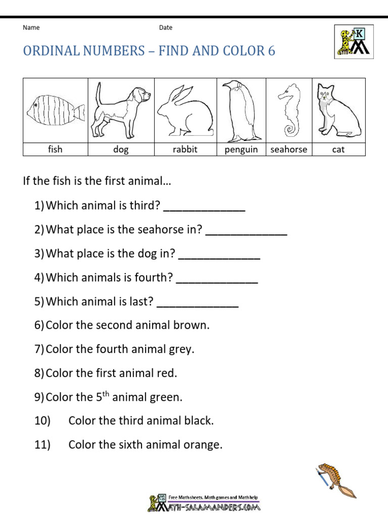 Ordinal Numbers Find and Color 6 | PDF