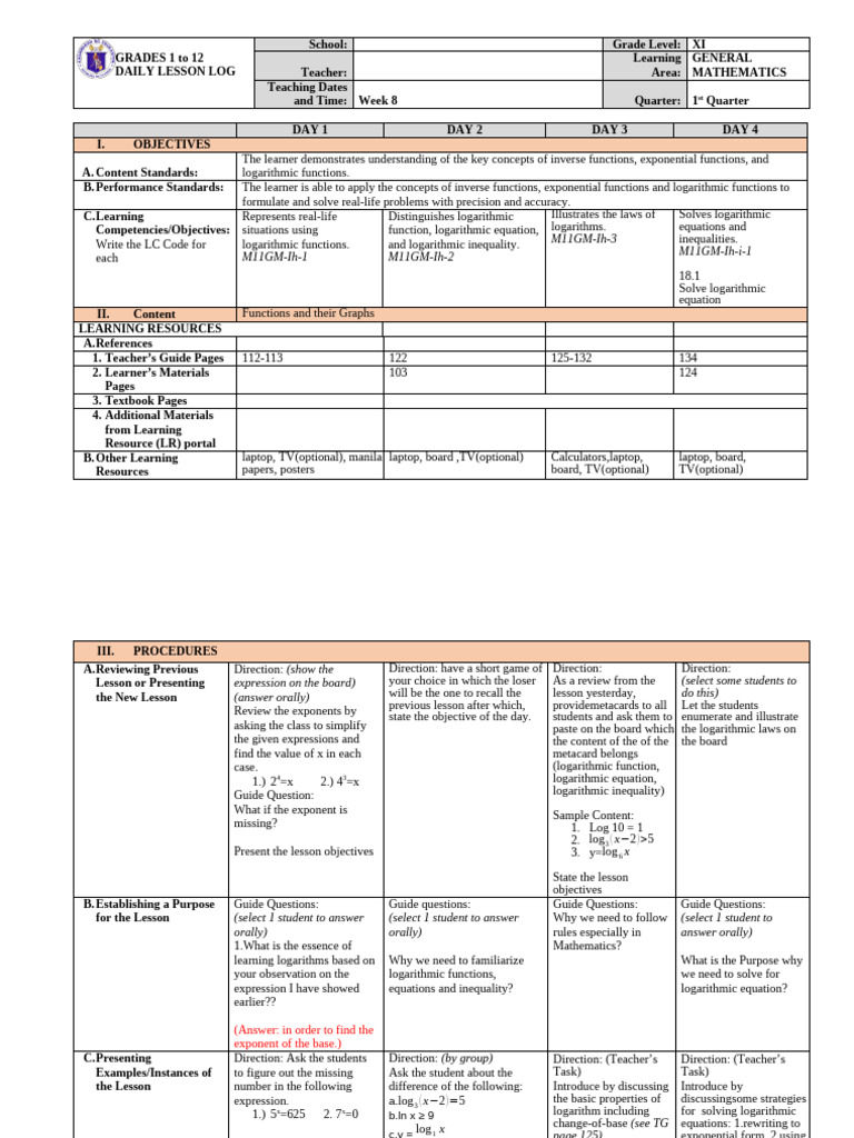 DLL Gen Math Week 8 | PDF