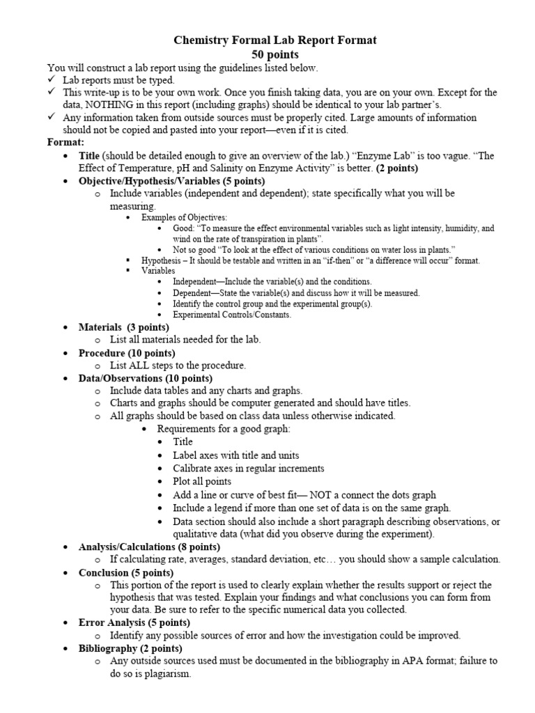 Chemistry Formal Lab Report Format in PDF | PDF