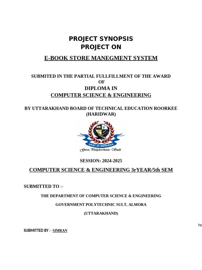 Project Synopsis Book Store | PDF