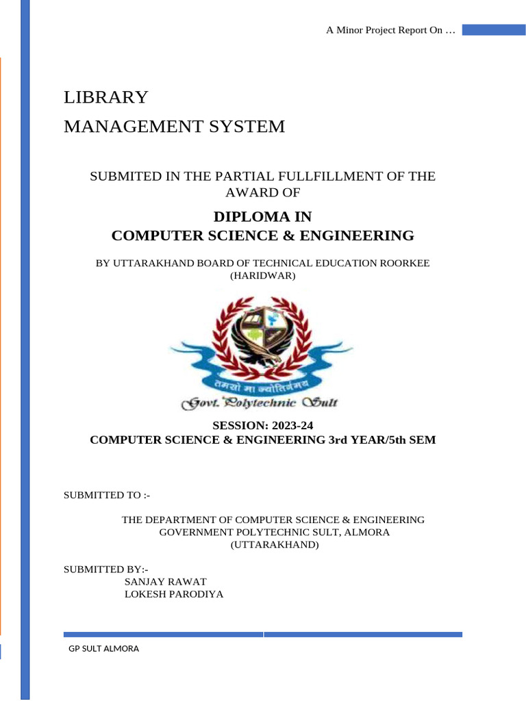 Library Management System Front Page Pdf