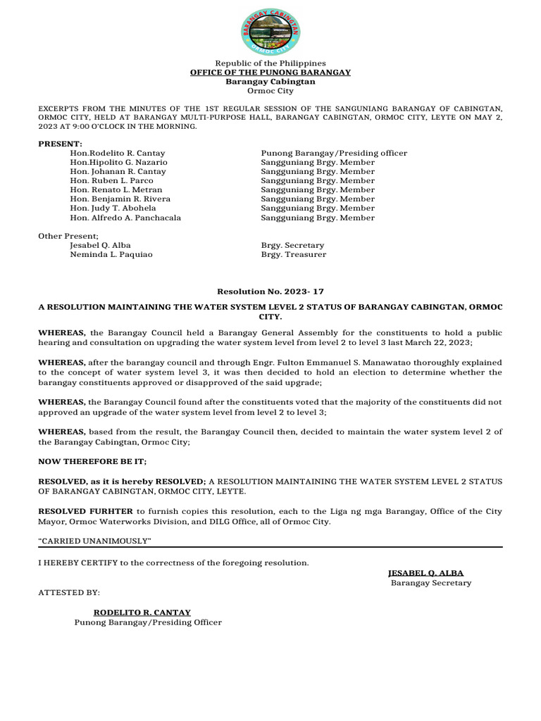Resolution 19 - Maintaining Water Level 2 | PDF