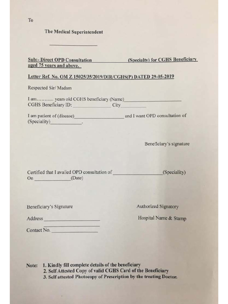 CGHS Proforma 75years | PDF