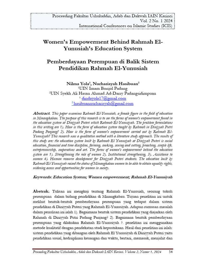 Women's Empowerment Behind Rahmah ElYunusiah's Education System | PDF