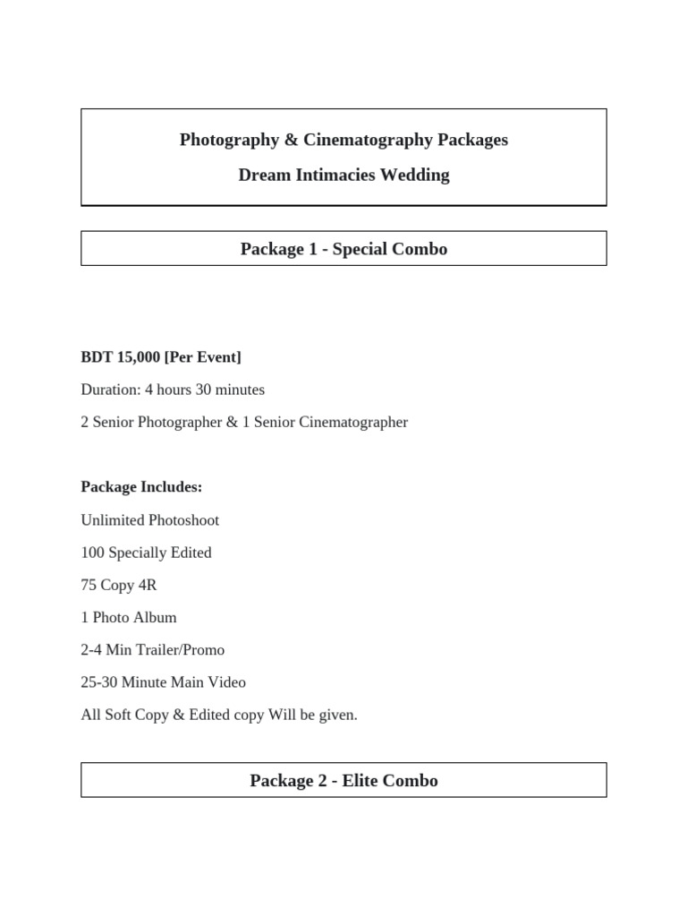 Photography & Cinematography Packages | PDF
