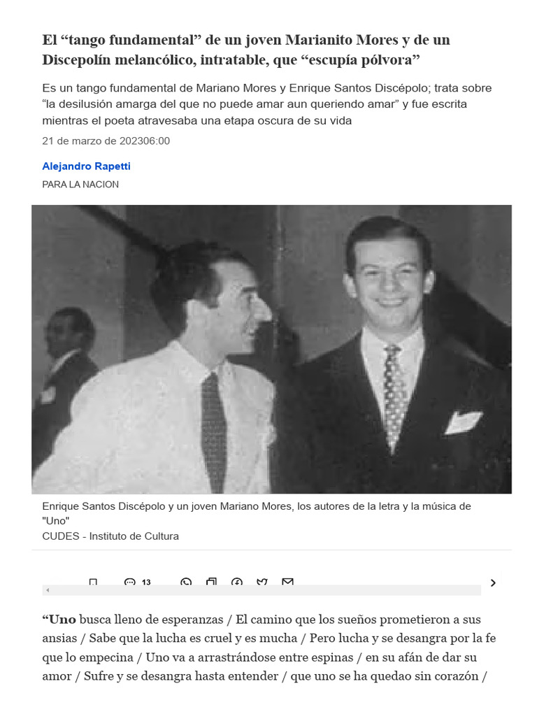 Uno - El Tango Fundamental de Marianito Mores y Discepolín | PDF