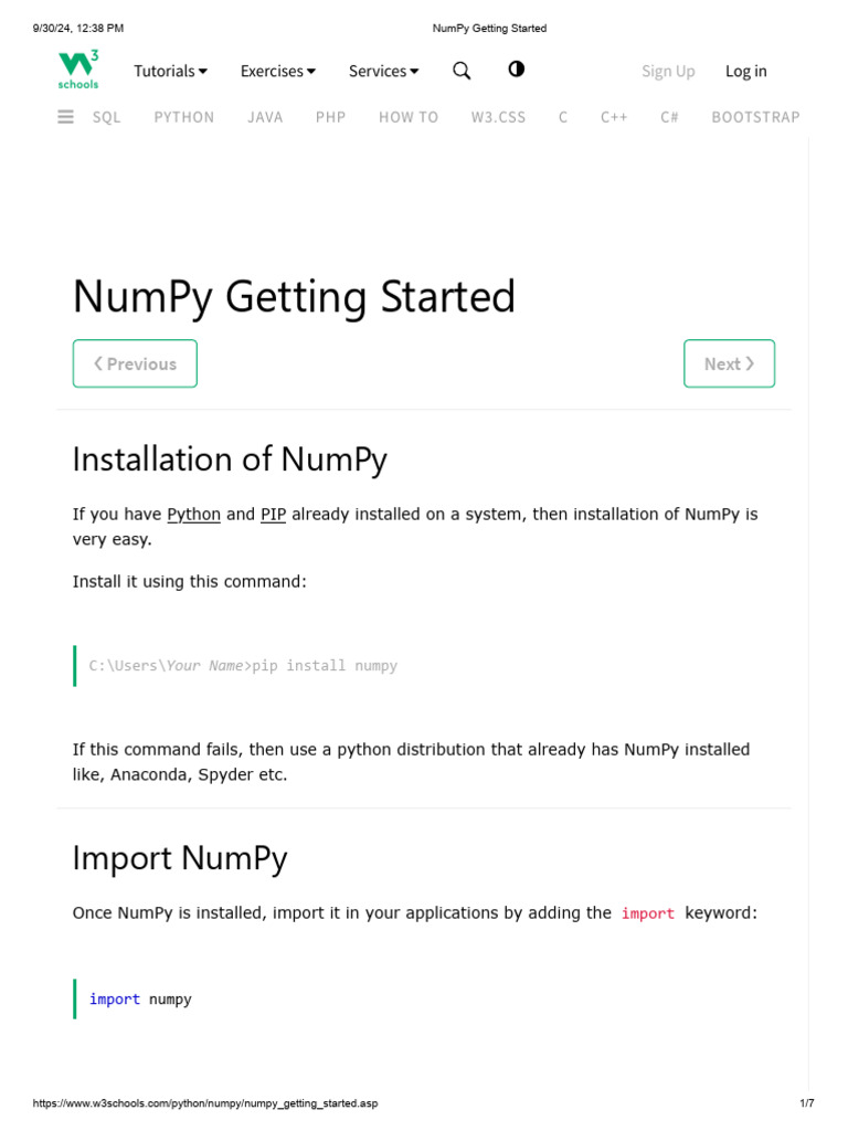 NumPy Getting Started | PDF NumPy Getting Started | PDF
