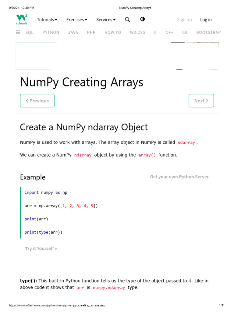 NumPy Creating Arrays | PDF
