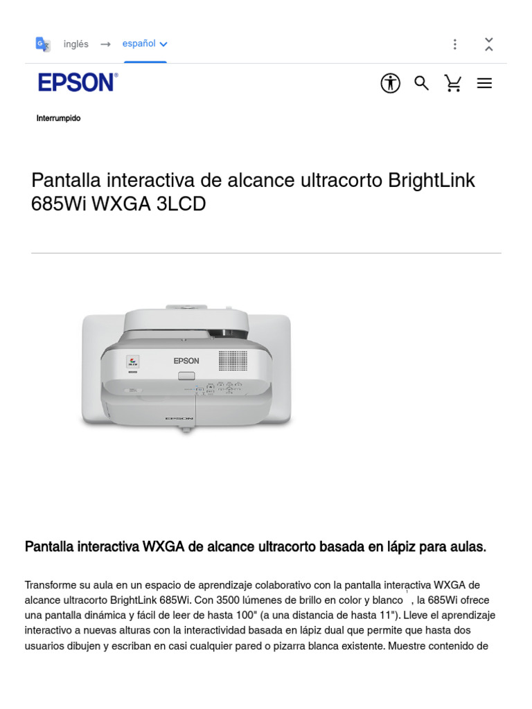 BrightLink 685wi WXGA 3LCD Ultra Short-Throw Interactive Display - Products - Epson US | PDF
