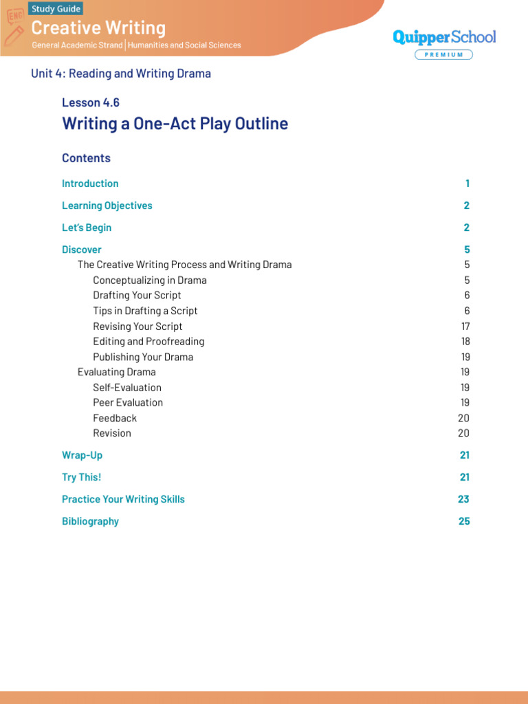 CRW11 12 Q2 0406M SG Writing A One Act Play Outline | PDF