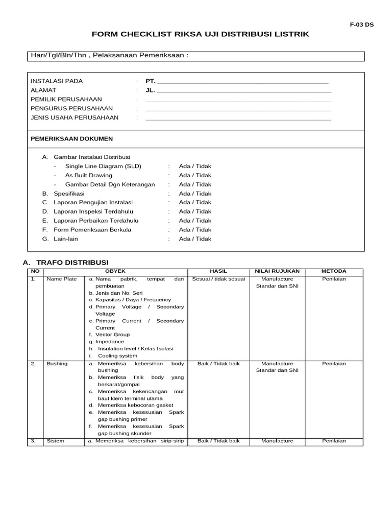 2 - IWS - Checklist Riksa Uji - Distribusi | PDF
