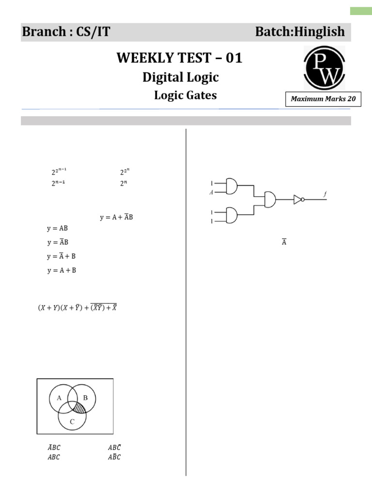 Digital Logic - Weekly Test 01 - Test Paper | PDF | Logic Gate ...