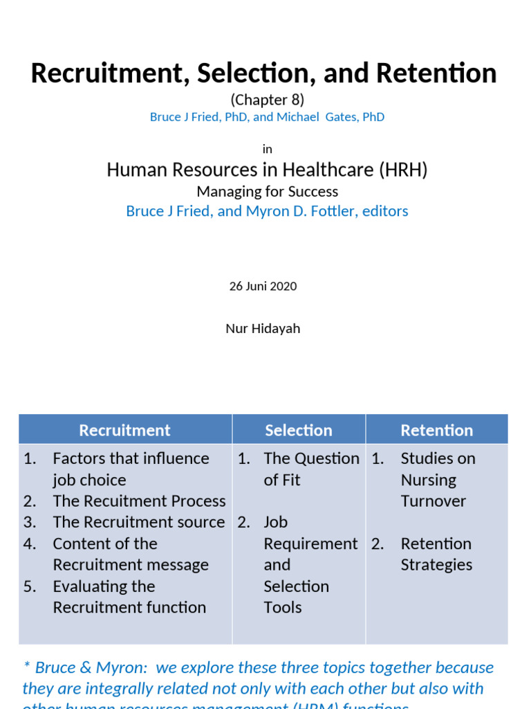 HRH (Human Resources in Healthcare) Chapter 8 (Recruitment Selection Retention) p197-232 | PDF ...