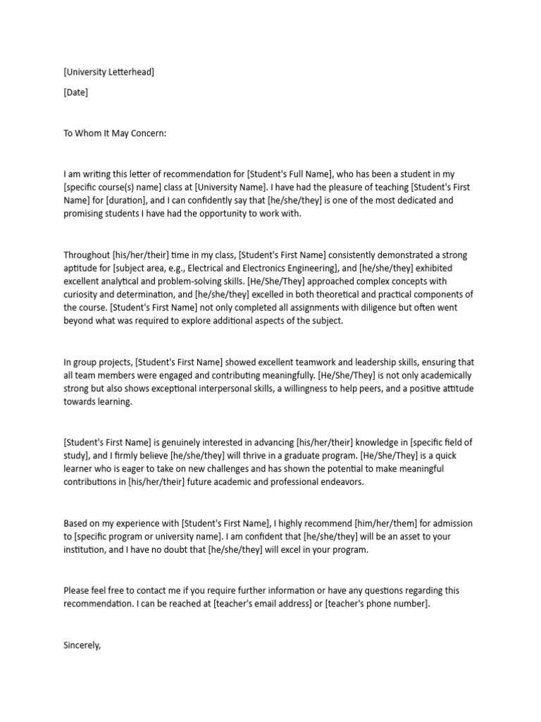 Recommendation Letter for Student | PDF