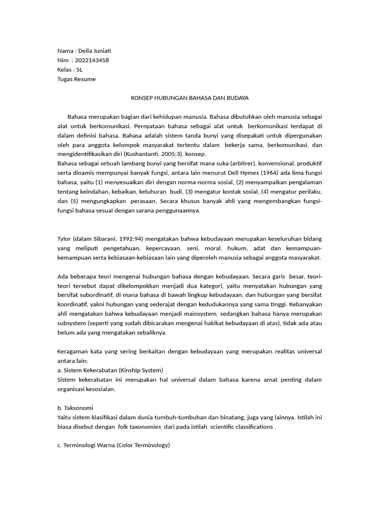 Deila Juniati 2022143458 Tugas Resume | PDF | Languages Of Southeast Asia | Philosophy