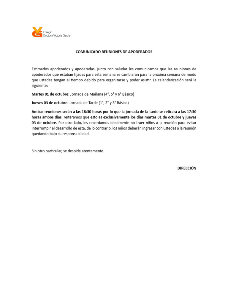 Comunicado Reuniones de Apoderados | PDF