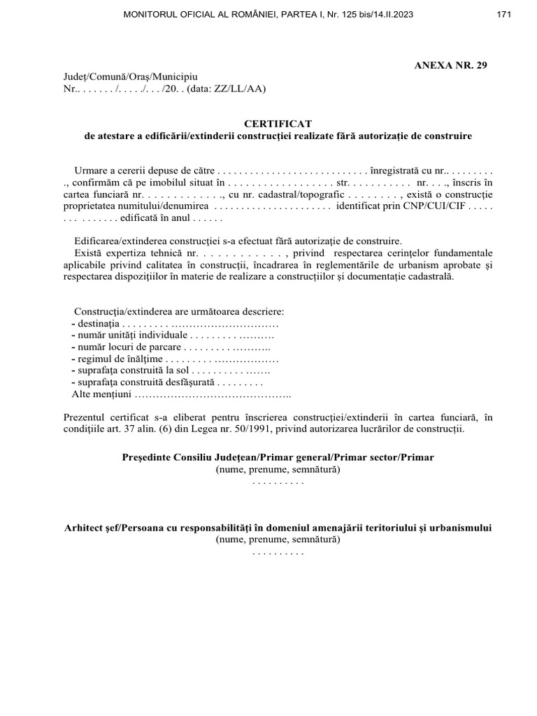 Certificat Edificare Constructie Fara Autorizatie de Construire | PDF