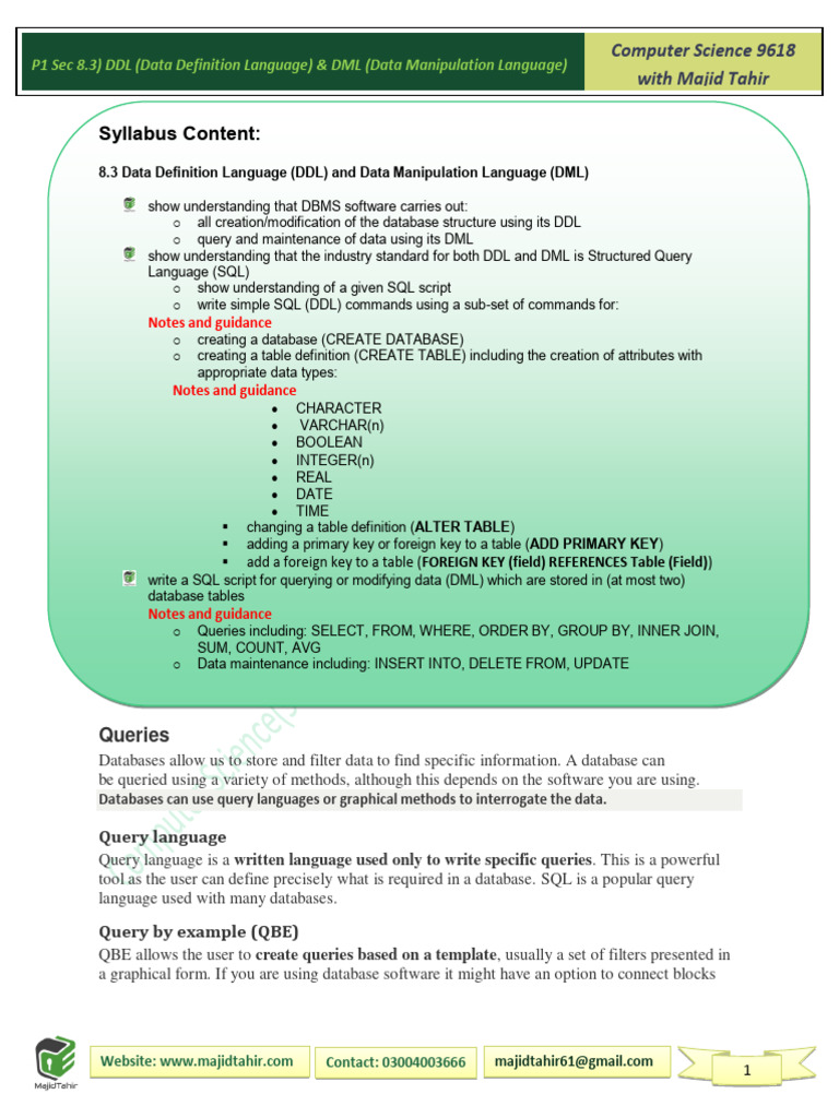 8.3 DDL and DML (MT-L) New Updated PDF | PDF