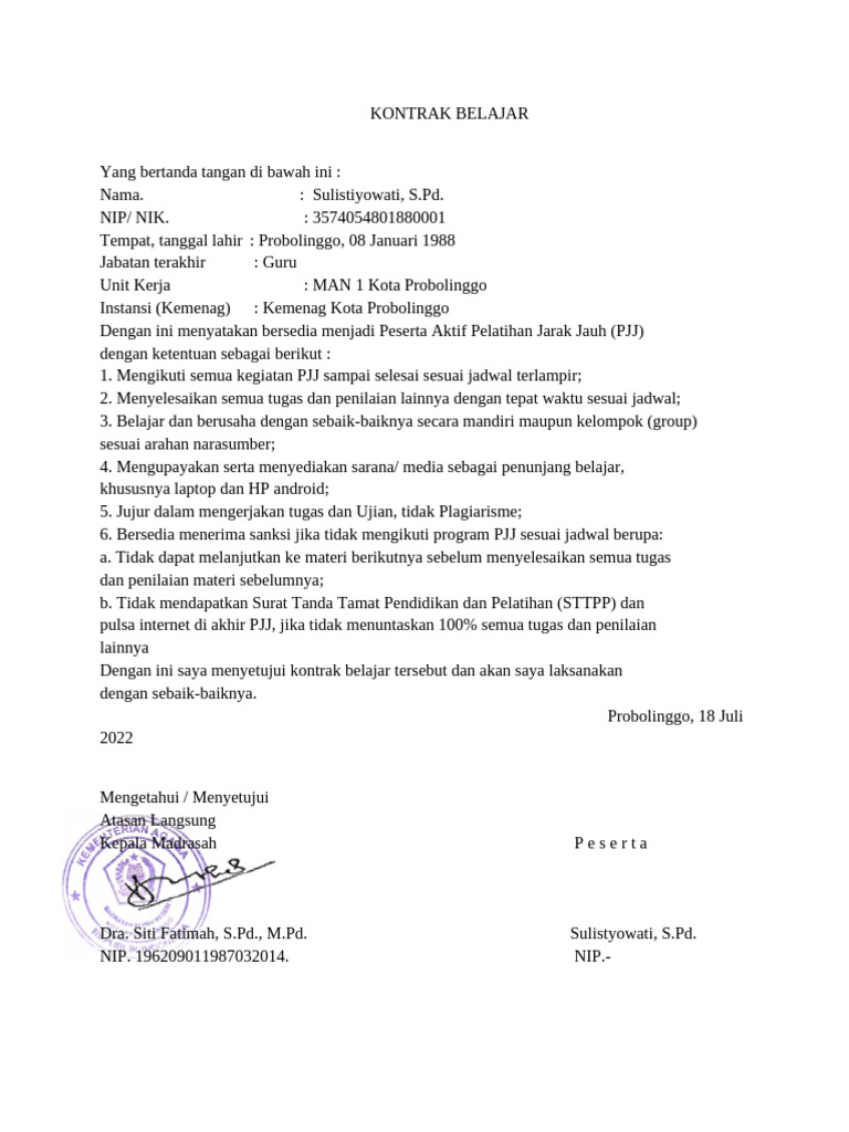 Kontrak Belajar | PDF