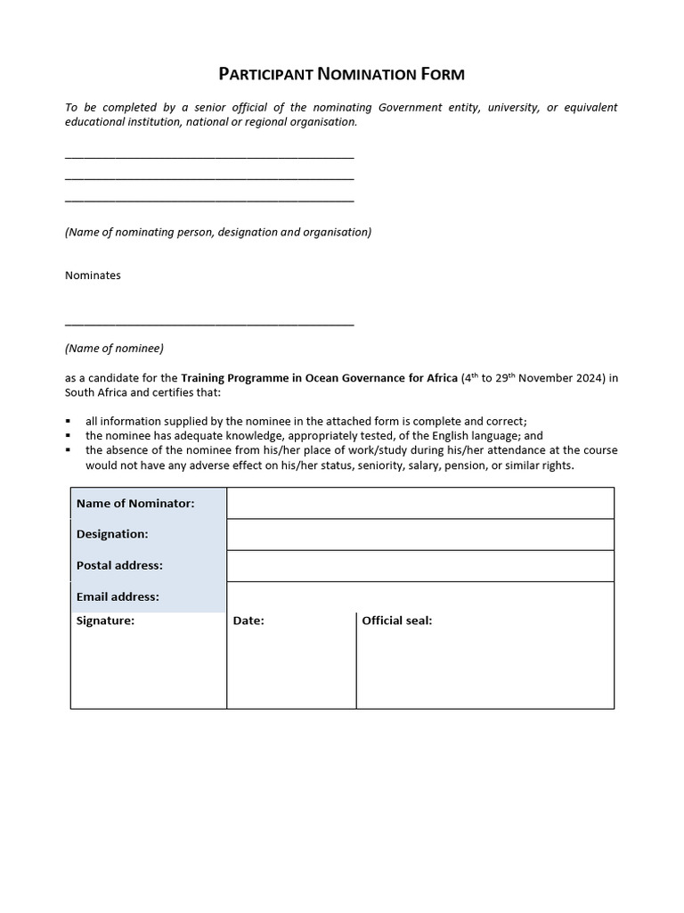 Participant Nomination Form 2024 | PDF