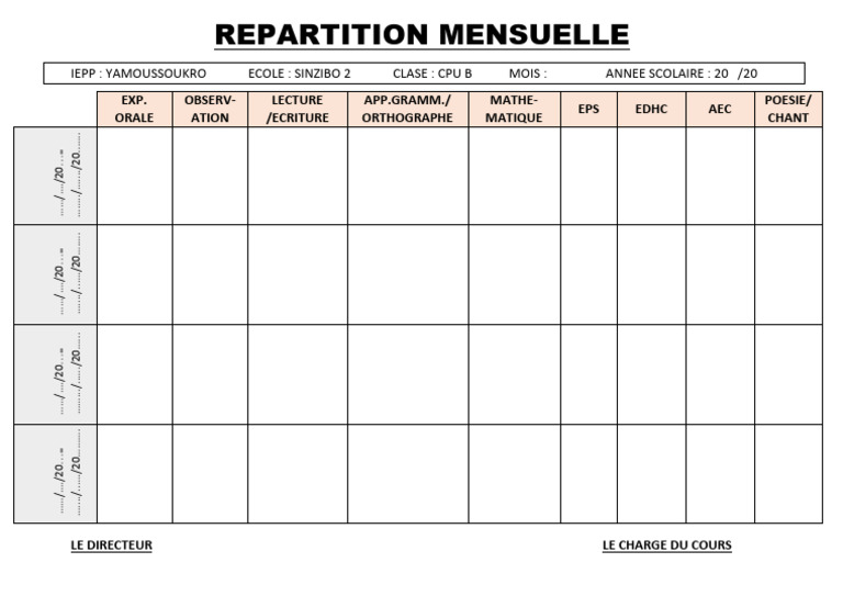 Repartition Mensuell1 | PDF Repartition Mensuell1 | PDF